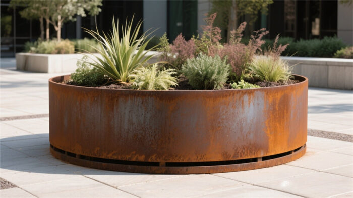 Corten Steel Round Planter Boxes - Metalgardenpot.com